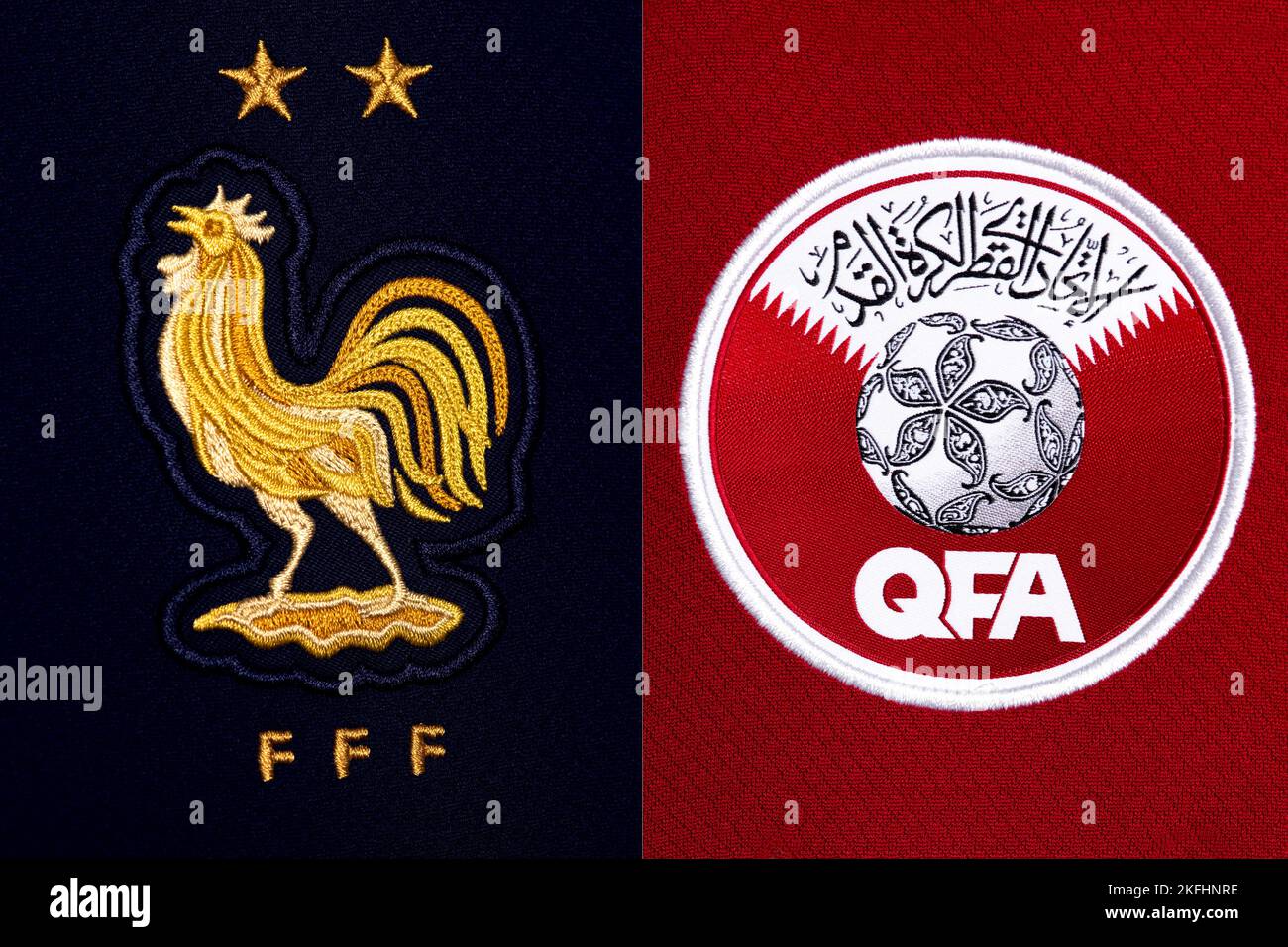 Close up of National Football team crest on home kit. FIFA World Cup ...