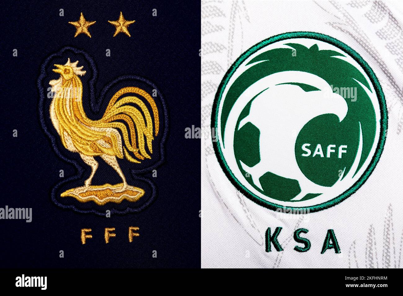Close up of National Football team crest on home kit. FIFA World Cup ...