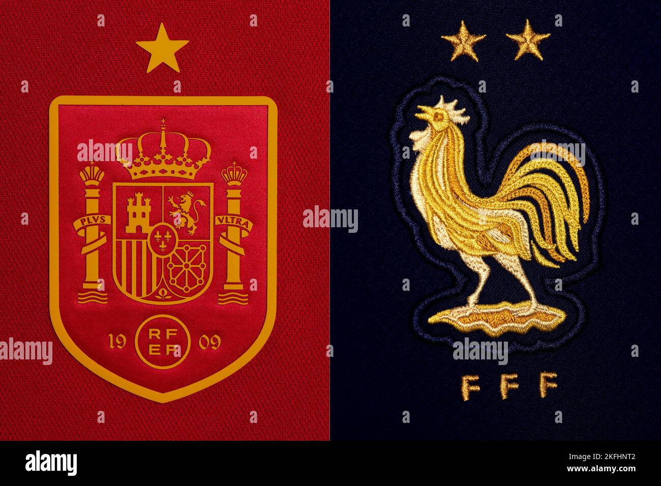Close up of National Football team crest on home kit. FIFA World Cup ...