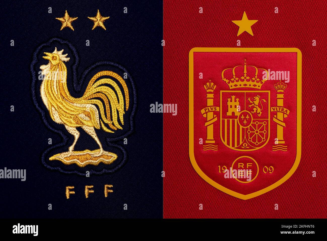 Close up of National Football team crest on home kit. FIFA World Cup ...