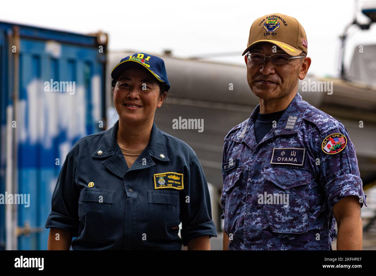 U.S. Navy Cmdr. Emily Royse, commanding officer of the amphibious dock ...