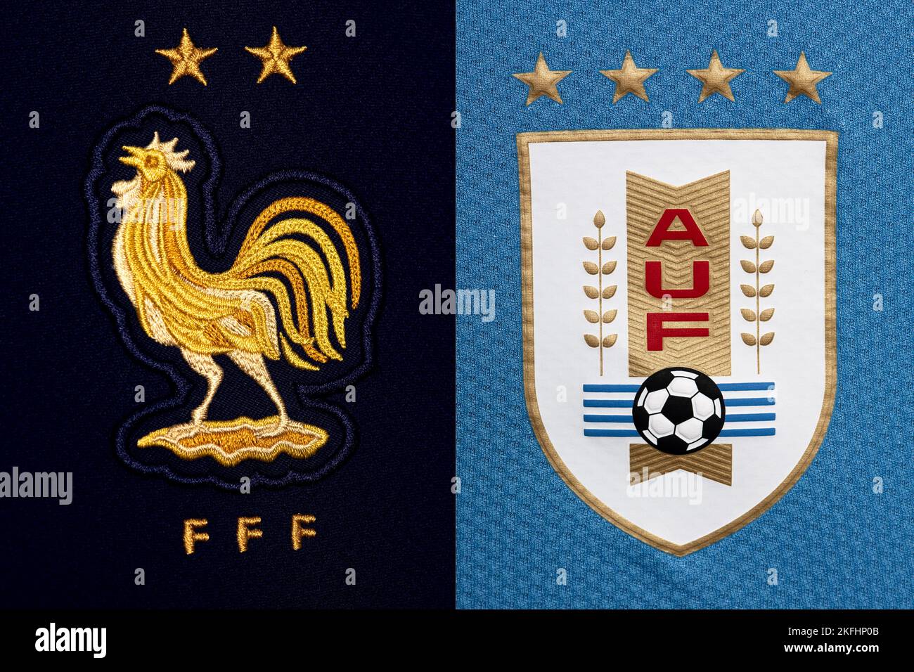 Close up of National Football team crest on home kit. FIFA World Cup ...
