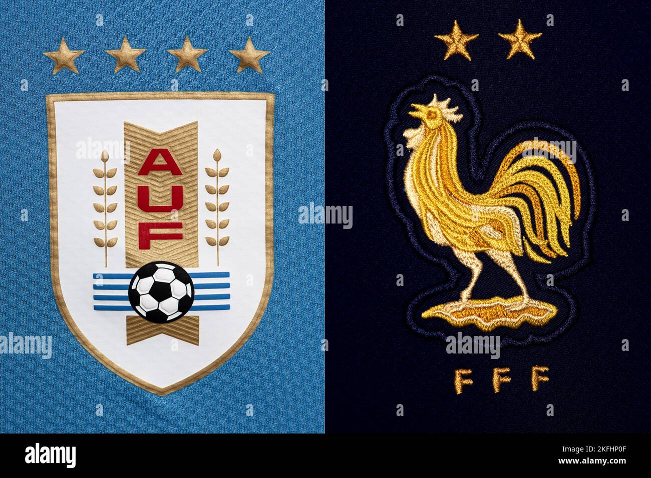 Close up of National Football team crest on home kit. FIFA World Cup ...