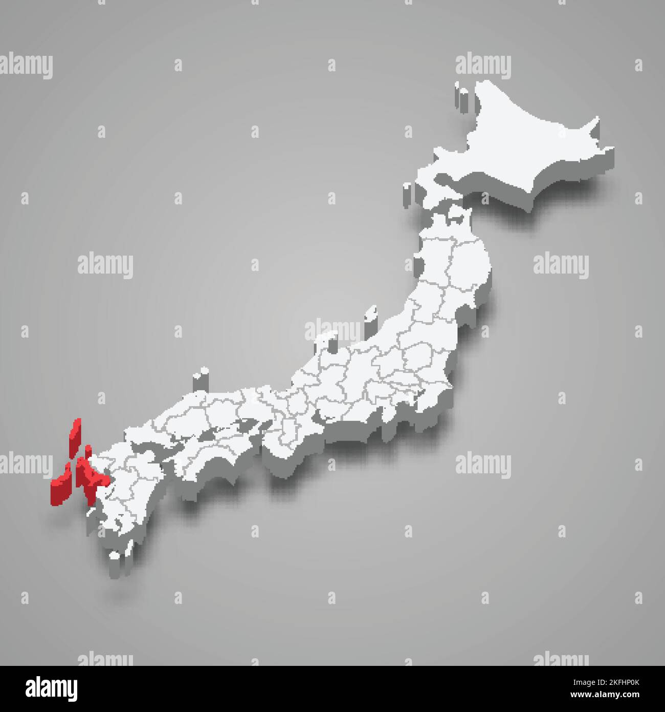 Nagasaki region location within Japan 3d isometric map Stock Vector ...