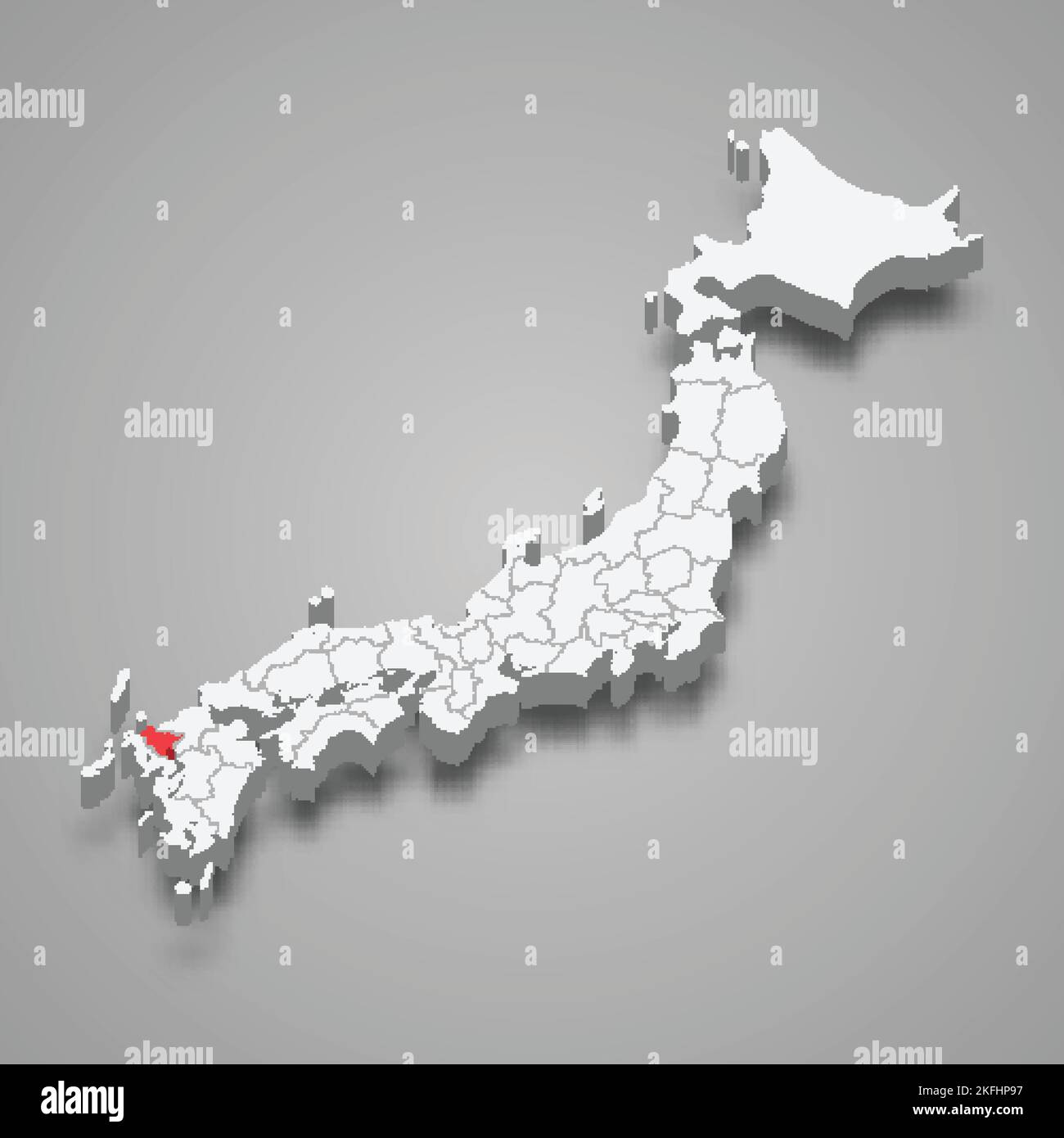 Saga region location within Japan 3d isometric map Stock Vector Image ...