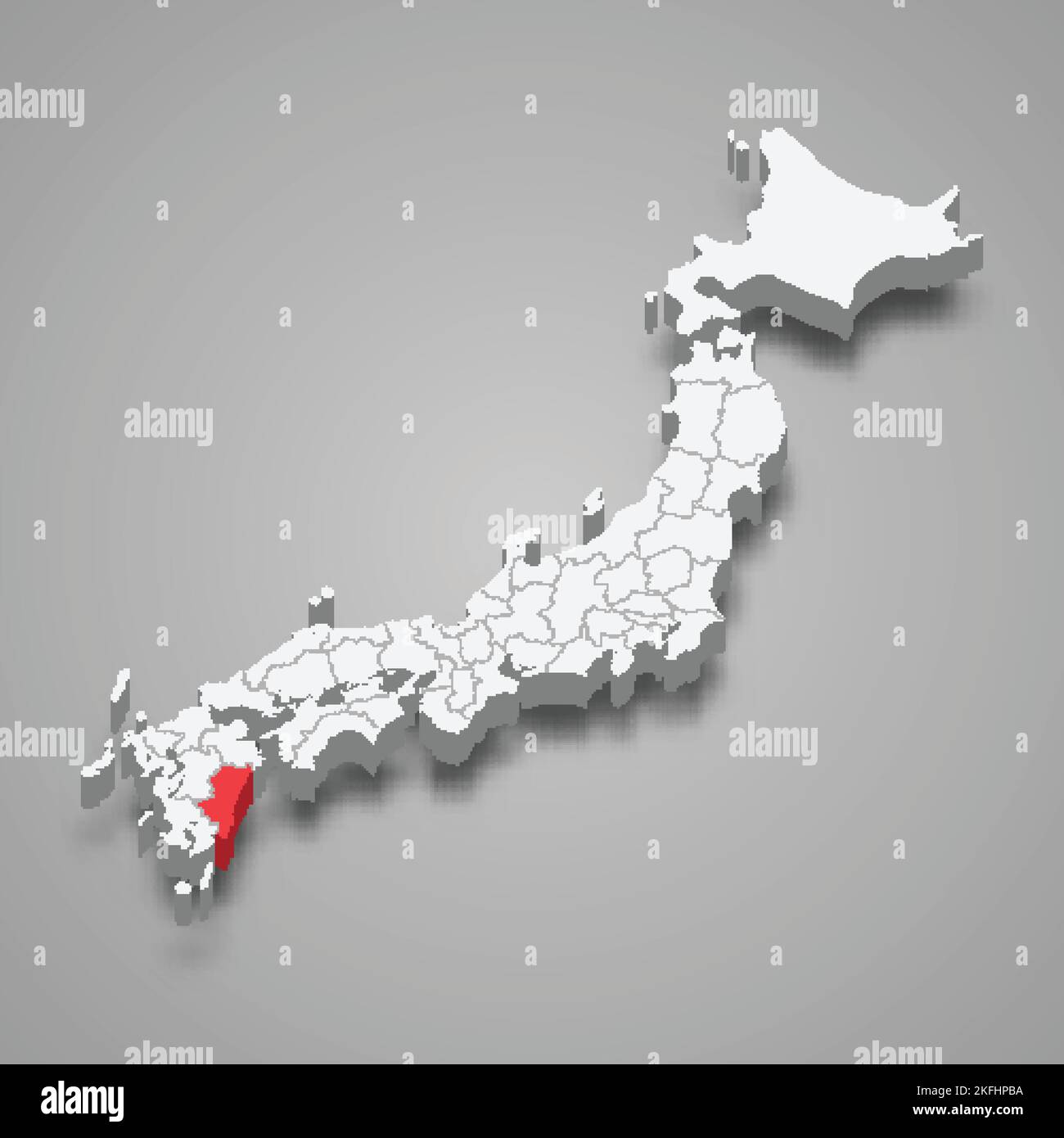 Miyazaki region location within Japan 3d isometric map Stock Vector ...
