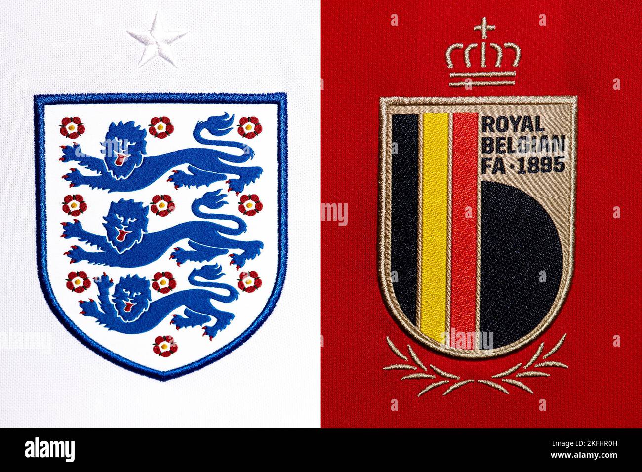 Close up of National Football team crest on home kit. FIFA World Cup ...