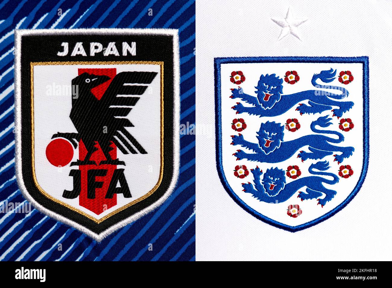 Close up of National Football team crest on home kit. FIFA World Cup ...