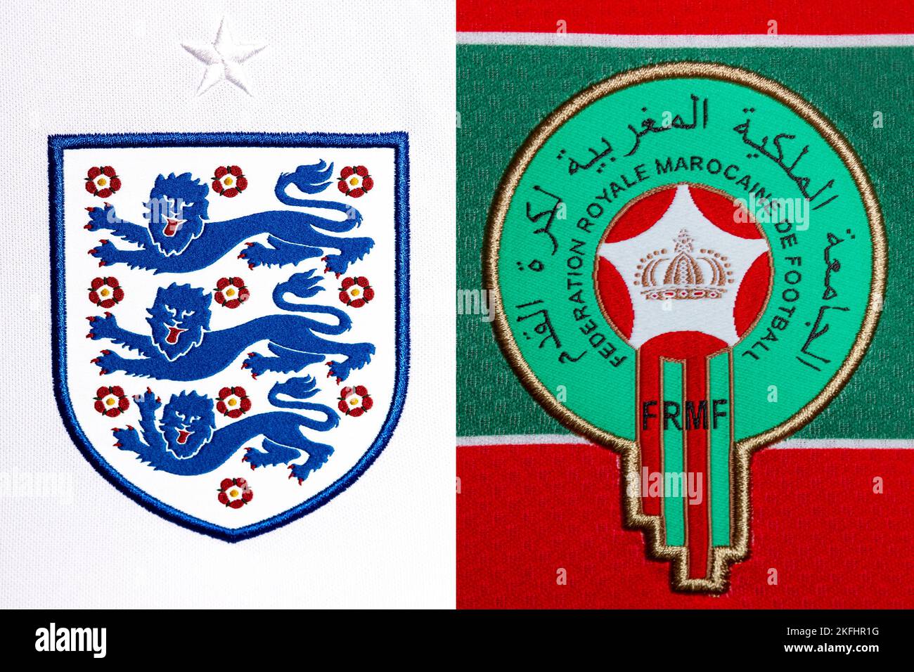 Close up of National Football team crest on home kit. FIFA World Cup ...
