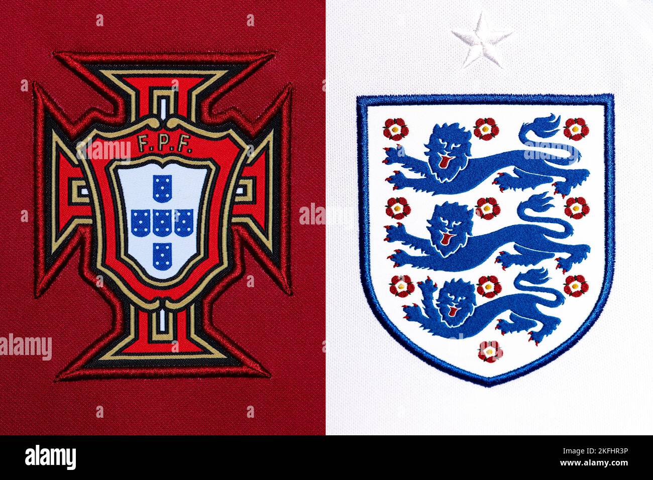 Close up of National Football team crest on home kit. FIFA World Cup ...