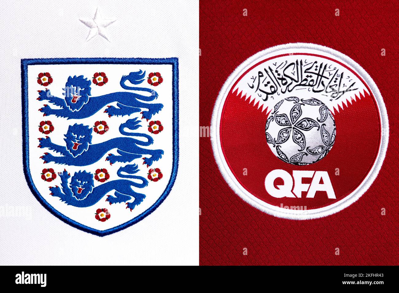 Close up of National Football team crest on home kit. FIFA World Cup ...