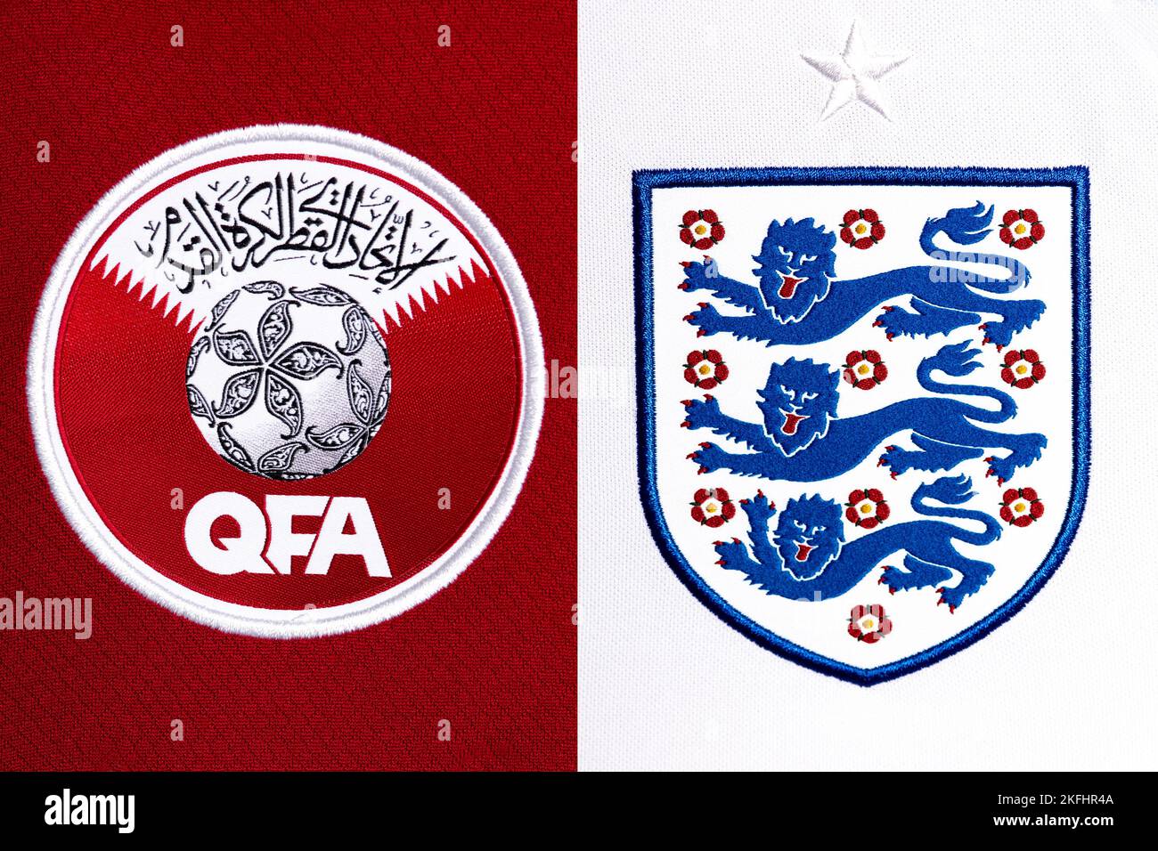 Close up of National Football team crest on home kit. FIFA World Cup ...