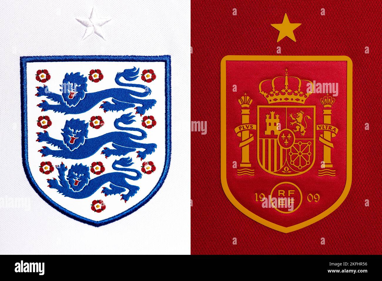 Close up of National Football team crest on home kit. FIFA World Cup ...