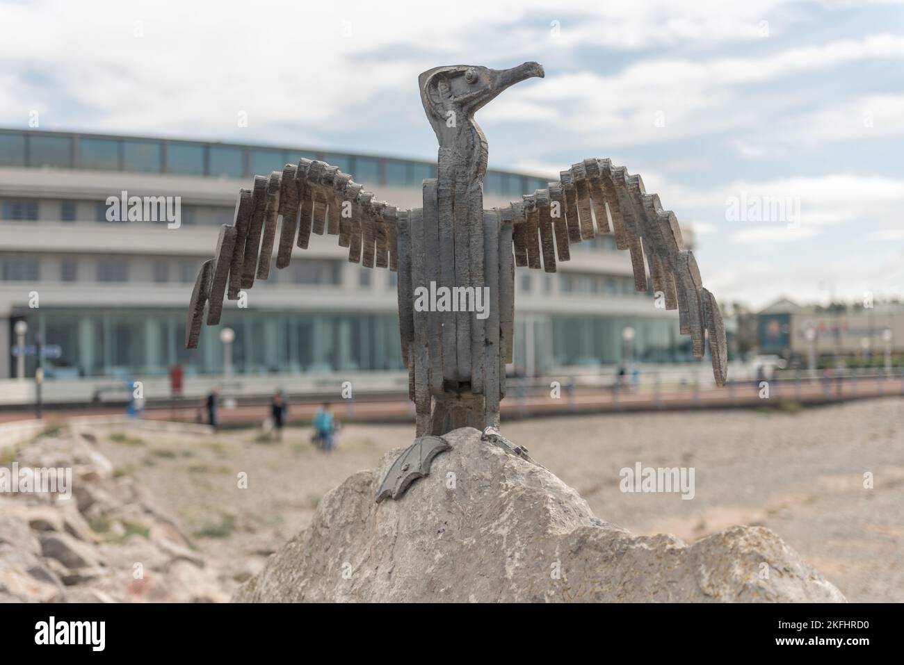 metal cormorant sculpture in morecambe bay Stock Photo - Alamy