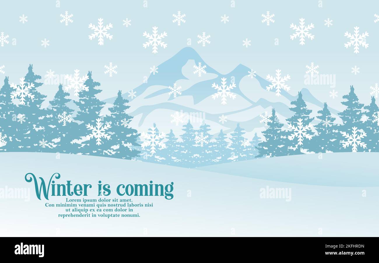 Winter season landscape with christmas tree and snow vector background ...