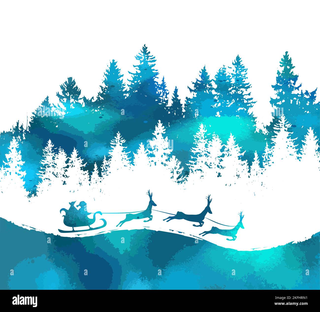 Santa flies over the forest. Vector illustration Stock Vector Image ...