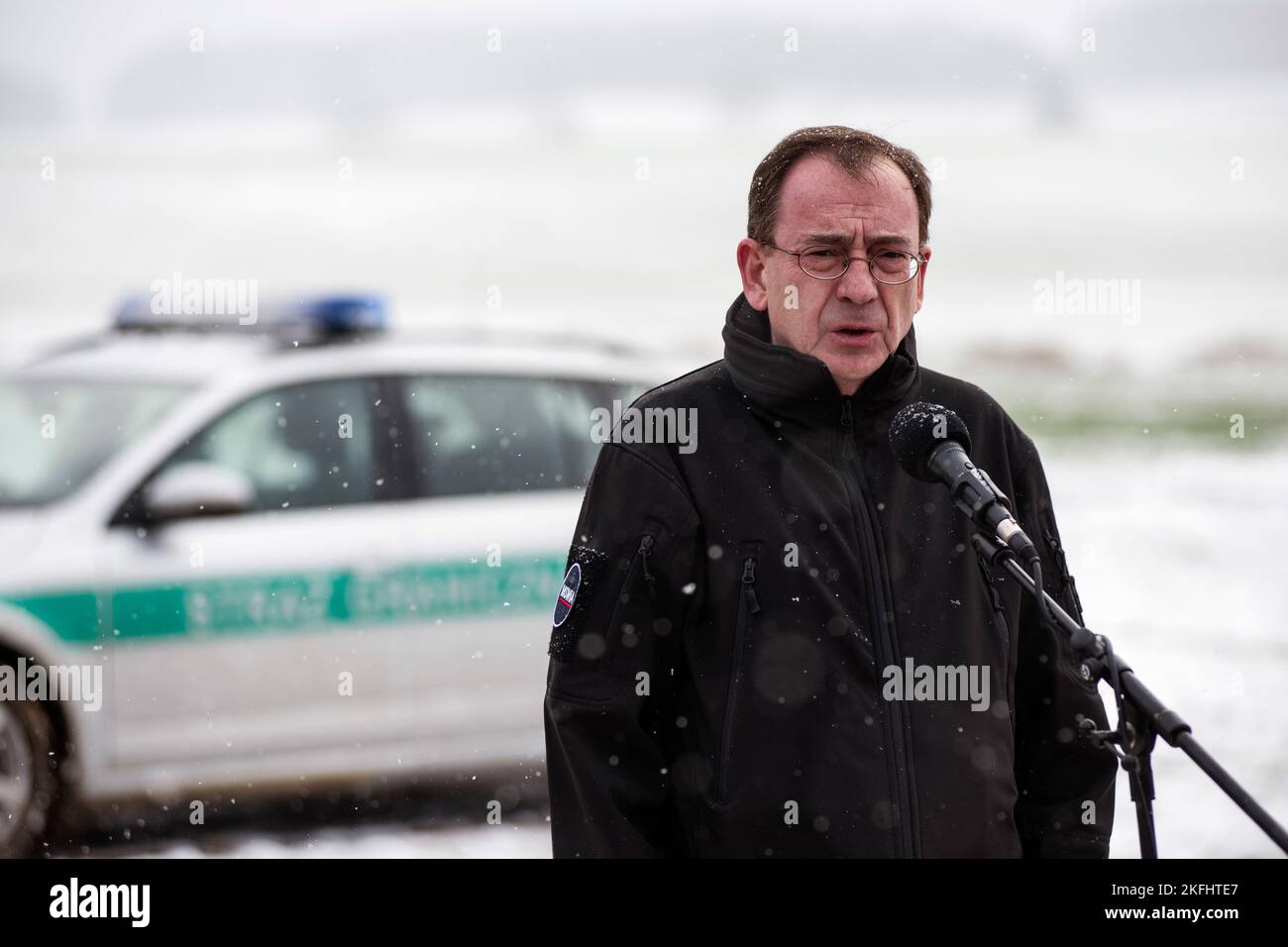 Poland’s Interior Minister Mariusz Kaminski is seen during the press ...