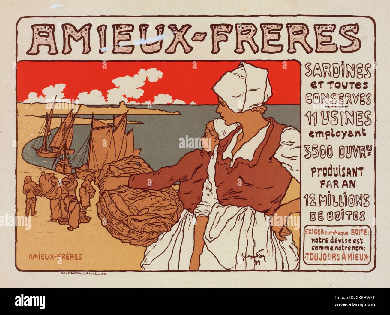 Affiche pour les "Sardines Amieux"., c1899. [Publisher: Imprimerie ...