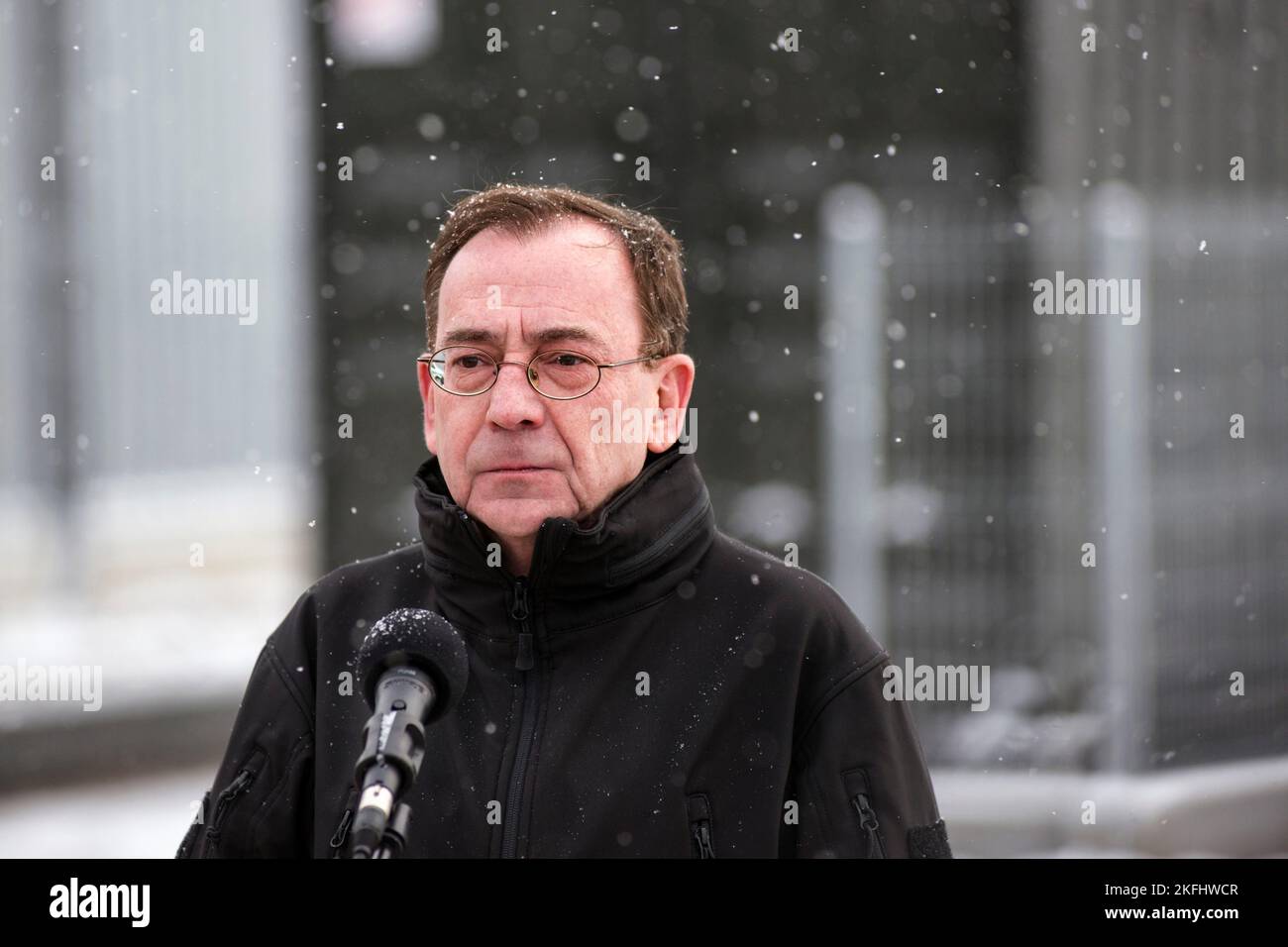 Poland's Interior Minister Mariusz Kaminski is seen during the press ...