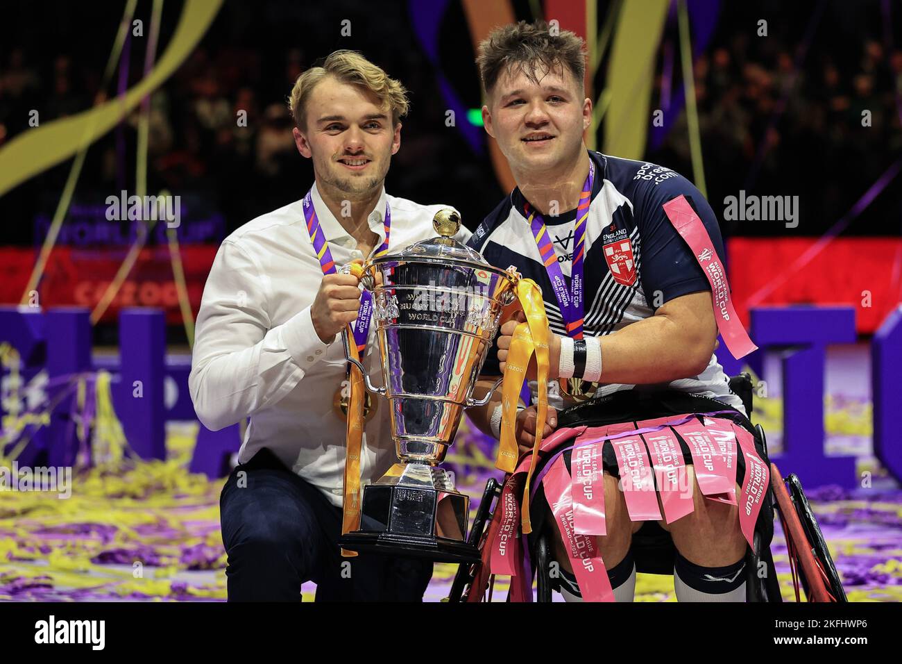 Manchester, UK. 18th Nov, 2022. Head Coach Tom Coyd lifts the The ...