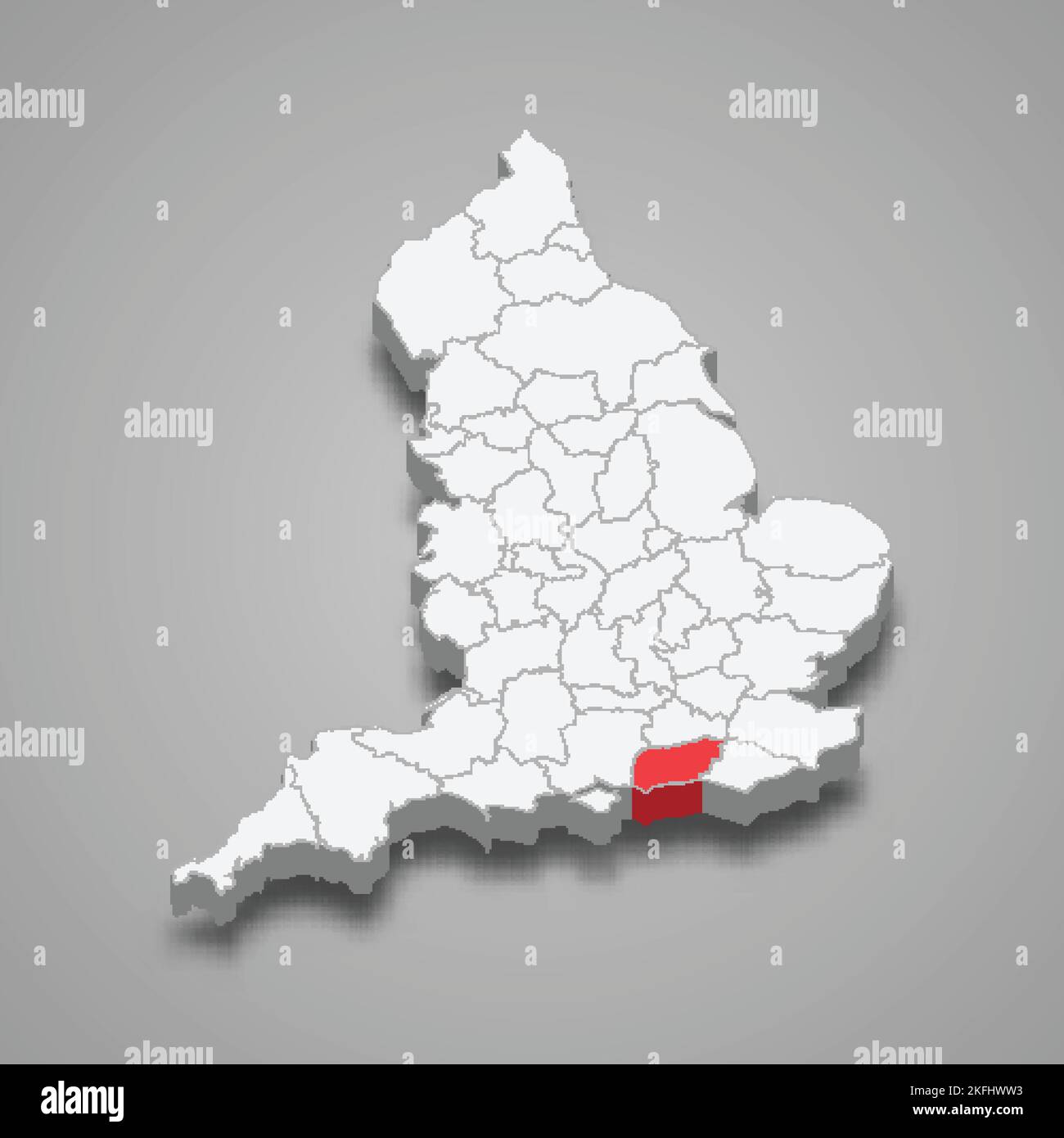 West Sussex county location within England 3d isometric map Stock ...
