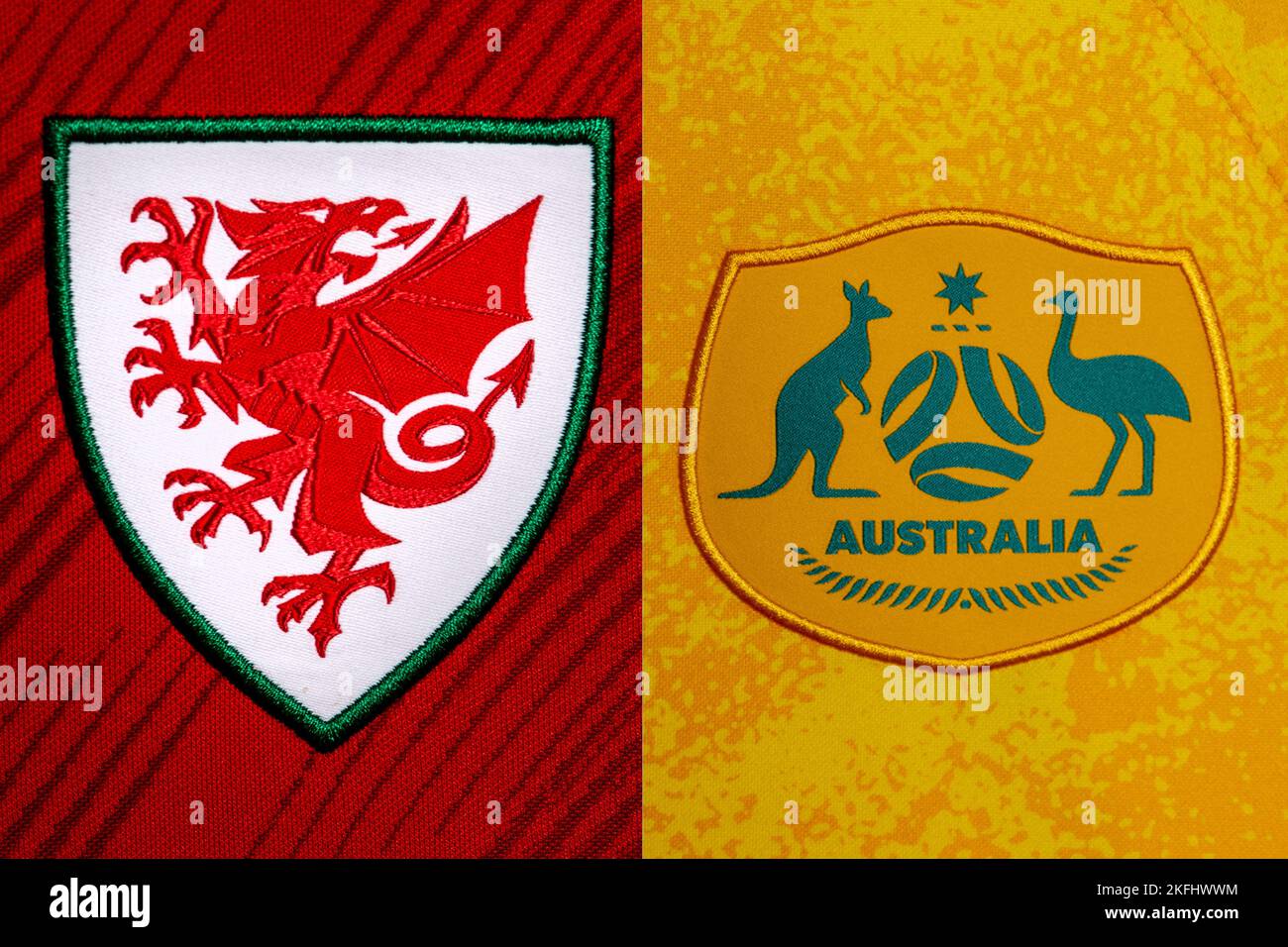 Close up of National Football team crest on home kit. FIFA World Cup ...