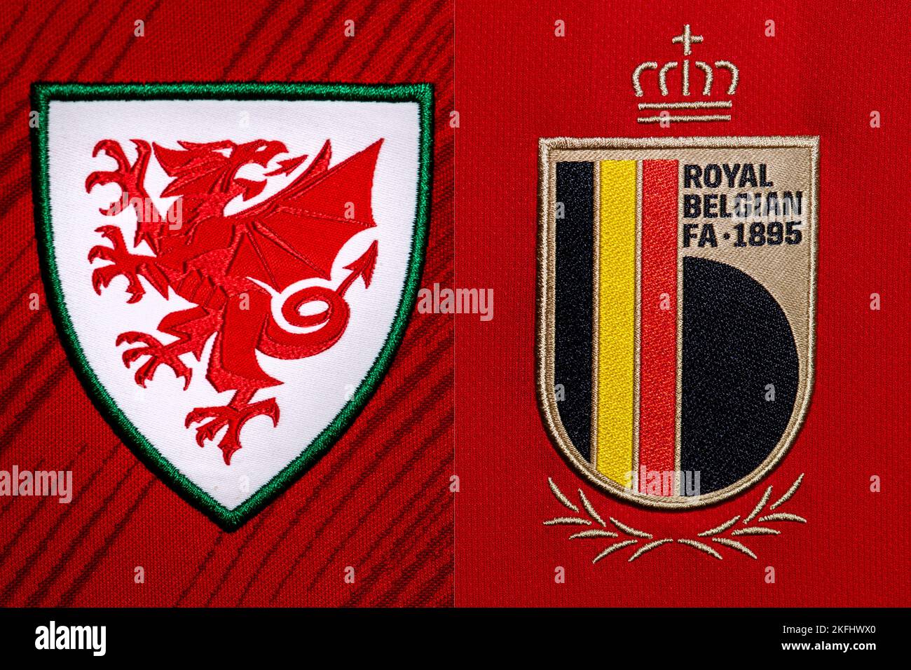 Close up of National Football team crest on home kit. FIFA World Cup ...