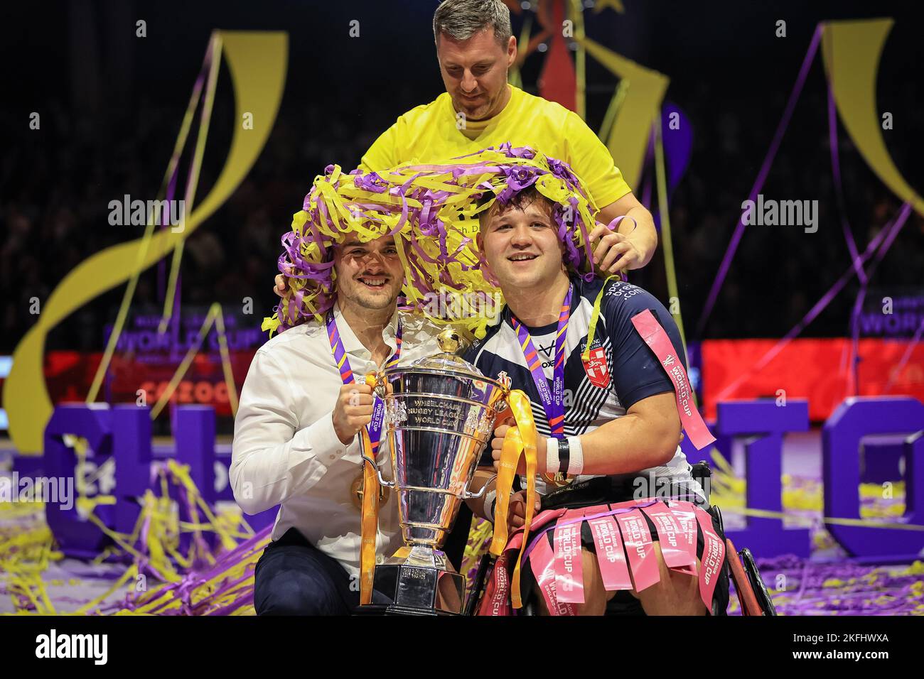 Manchester, UK. 18th Nov, 2022. Head Coach Tom Coyd lifts the The ...