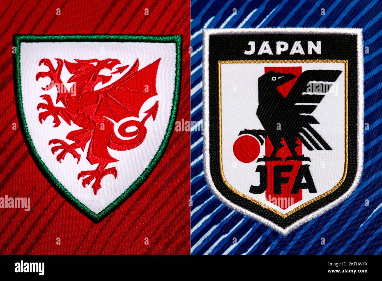 Close up of National Football team crest on home kit. FIFA World Cup ...