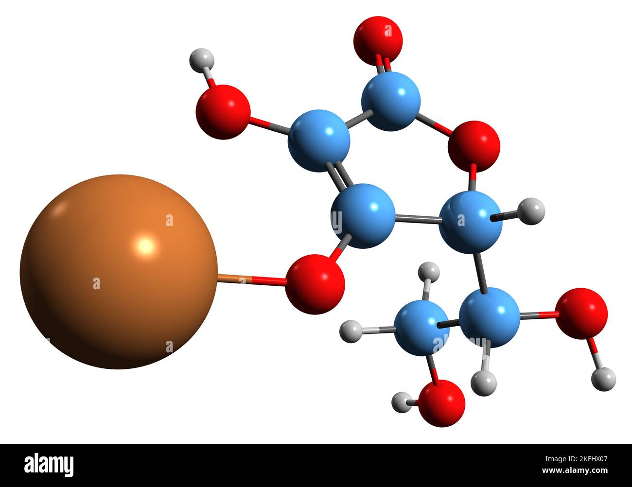 3D image of Potassium isoascorbate skeletal formula - molecular ...