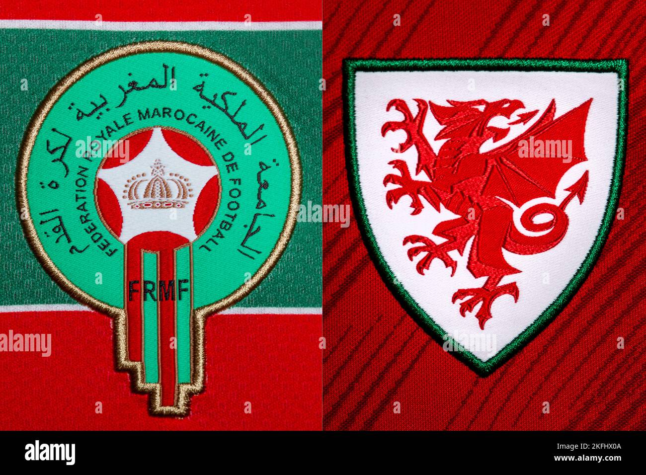 Close up of National Football team crest on home kit. FIFA World Cup ...