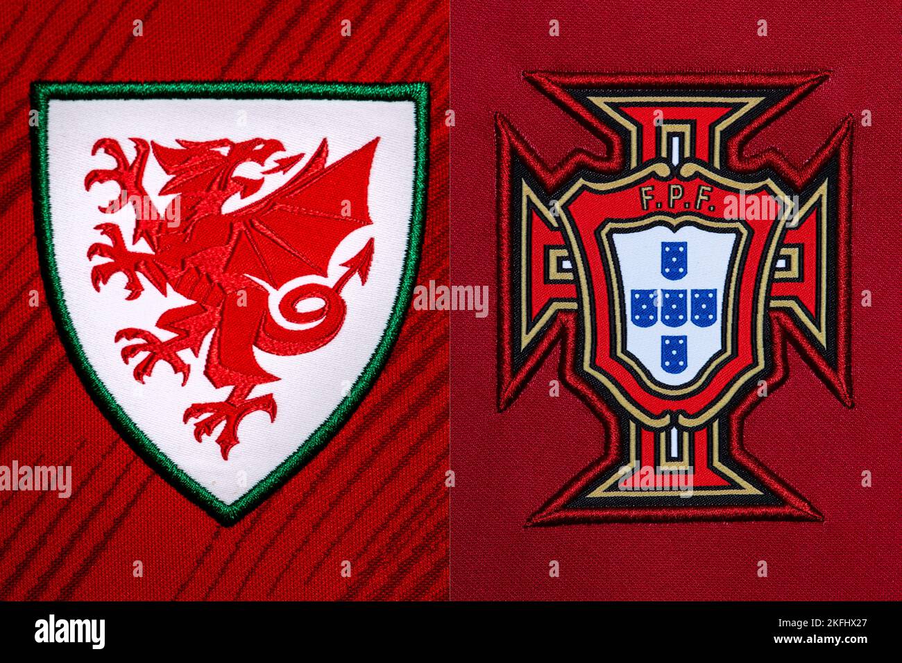 Close up of National Football team crest on home kit. FIFA World Cup ...