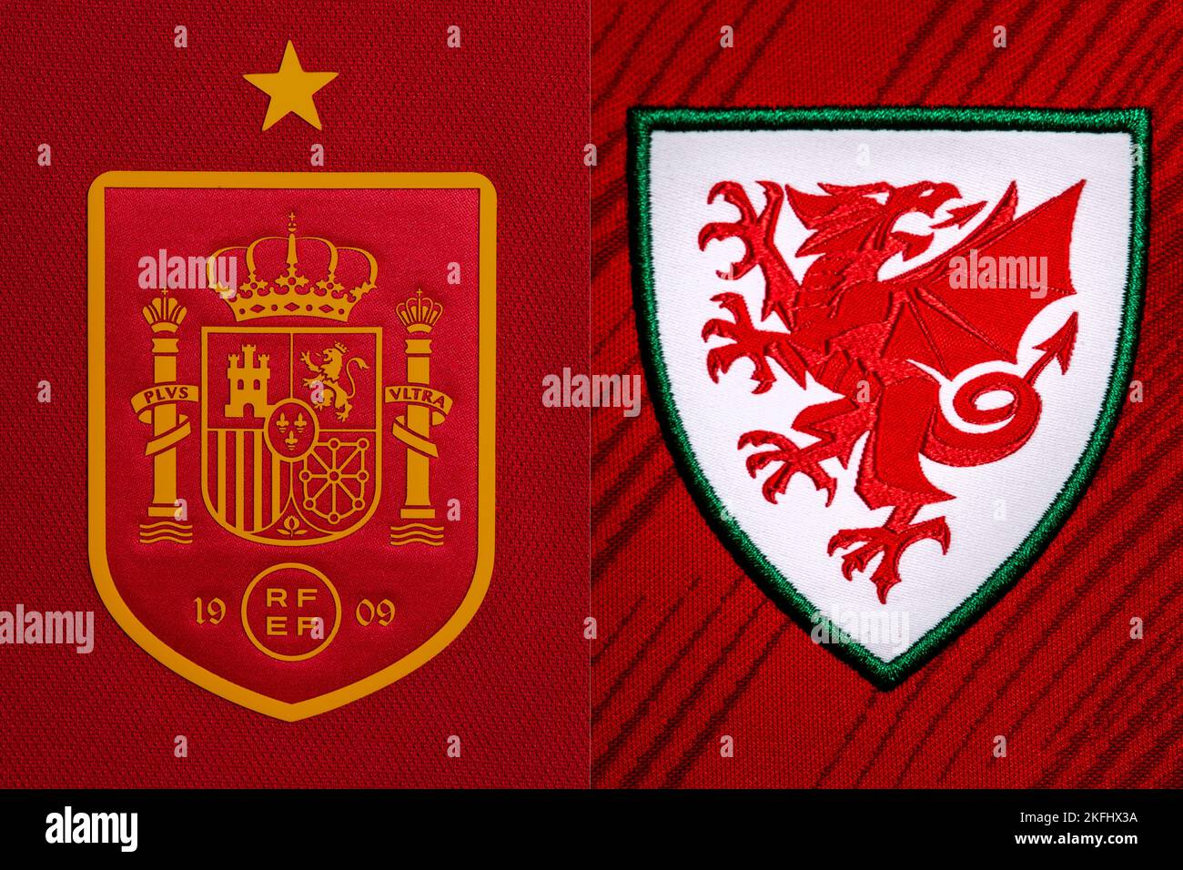 Close up of National Football team crest on home kit. FIFA World Cup ...