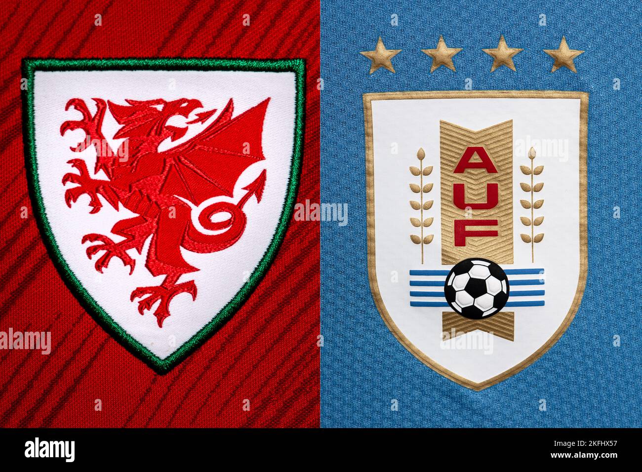 Close up of National Football team crest on home kit. FIFA World Cup ...