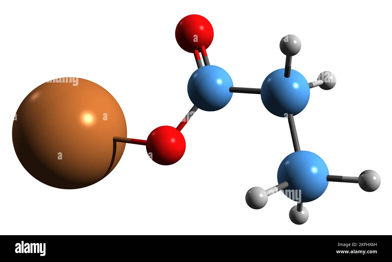3D image of Potassium propanoate skeletal formula - molecular chemical ...
