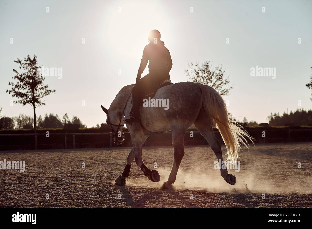 A young Caucasian girl riding a horse during the daytime Stock Photo ...