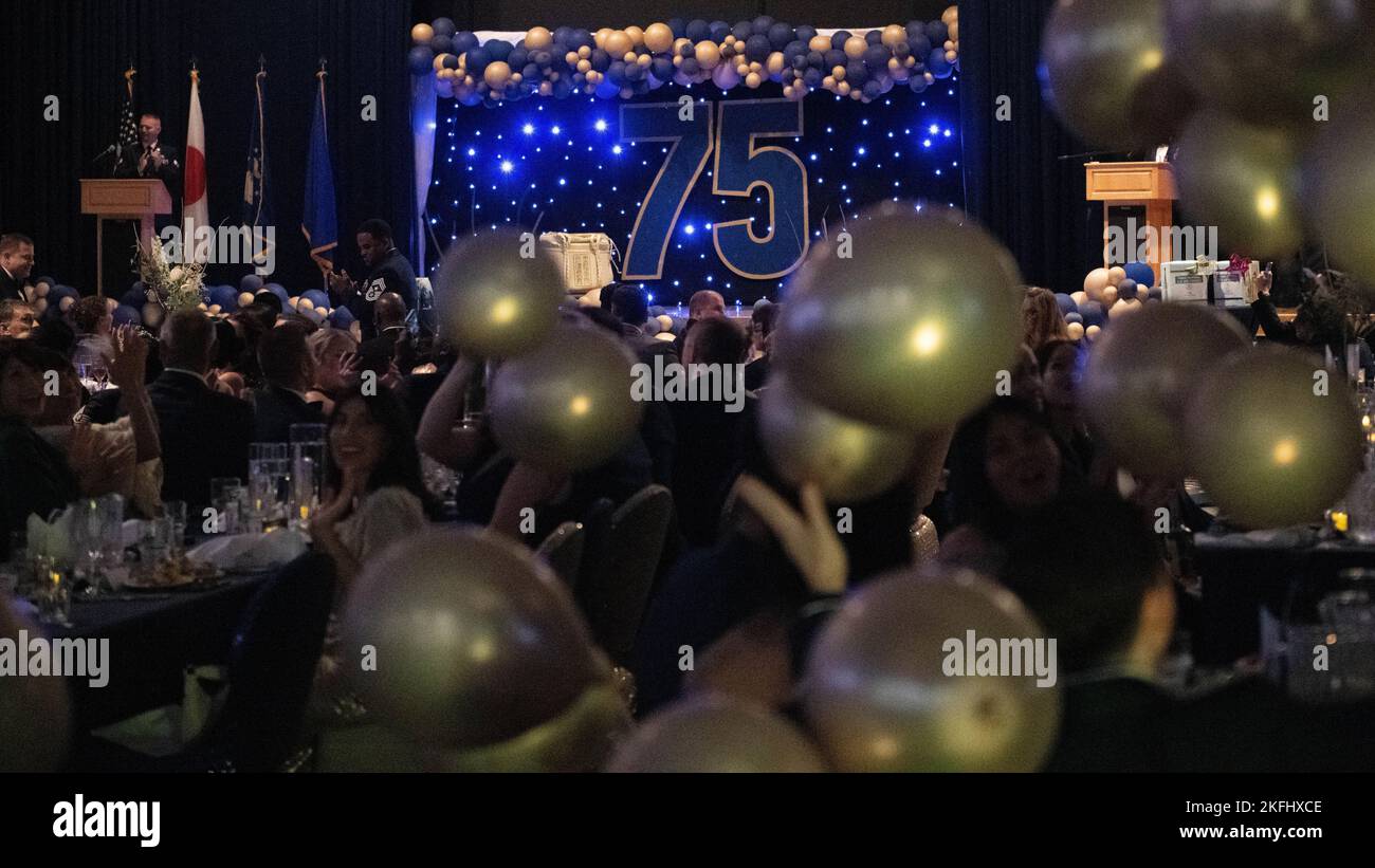 Balloons drop over attendees during Yokota’s Air Force Ball for the ...