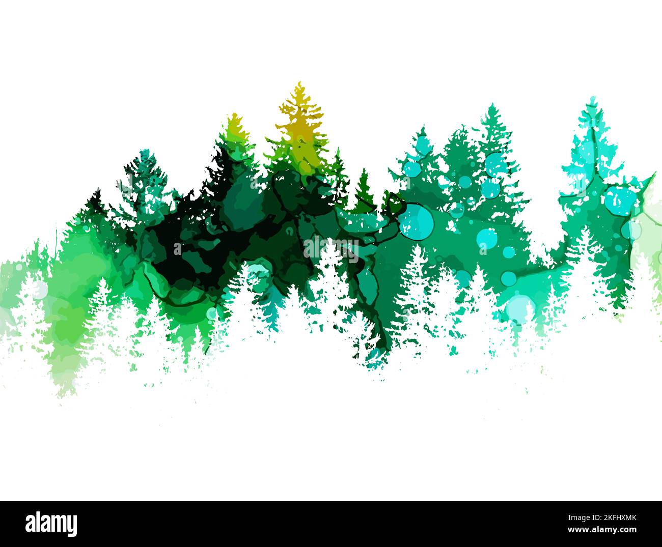 Hand Drawn Watercolor Painting of Winter Forest Landscape. Watercolor ...