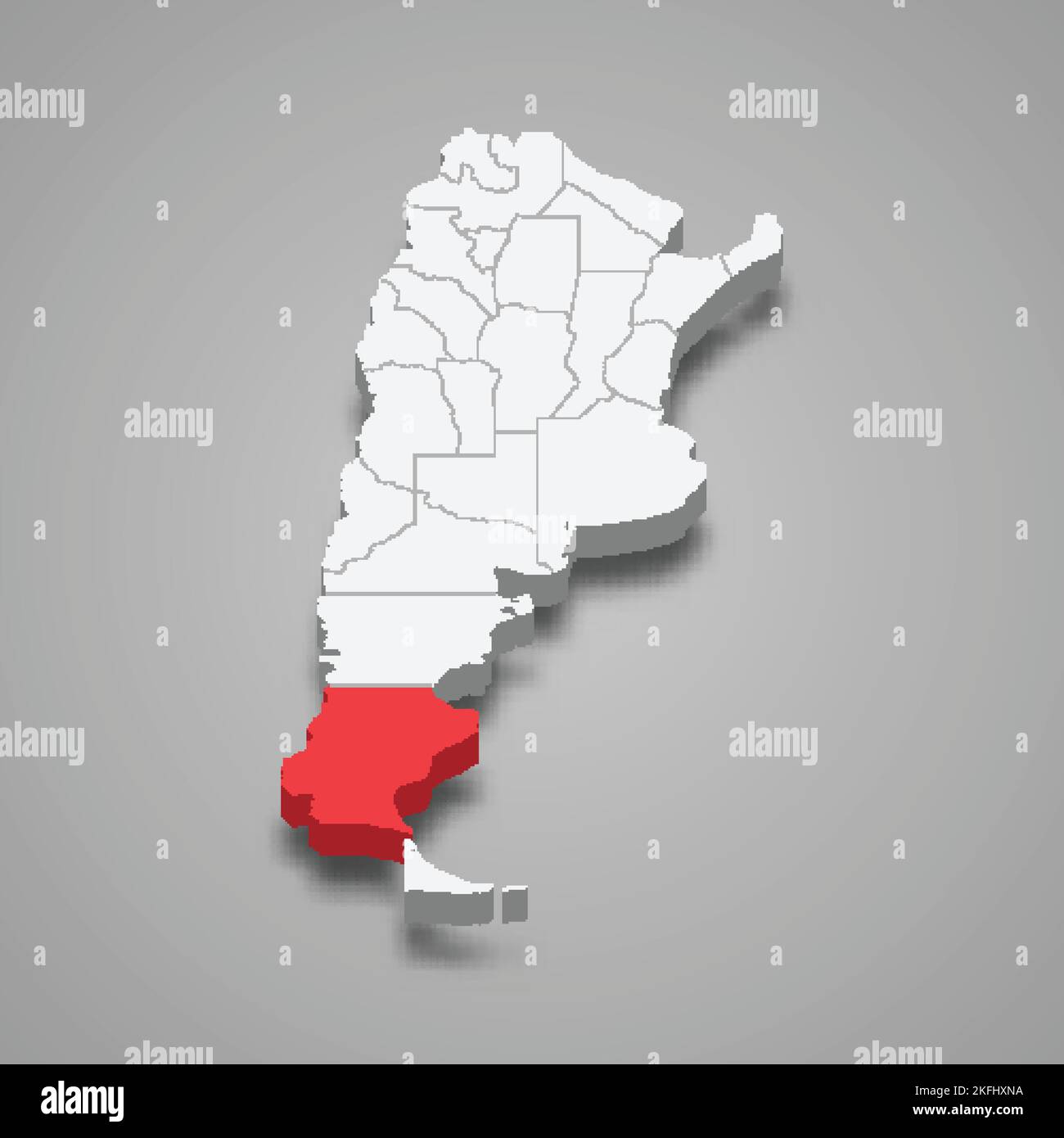 Santa Cruz region location within Argentina 3d isometric map Stock ...