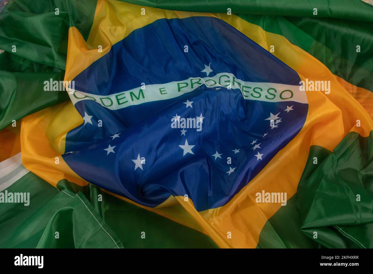 flag of Brazil in wave filling the frame Stock Photo - Alamy