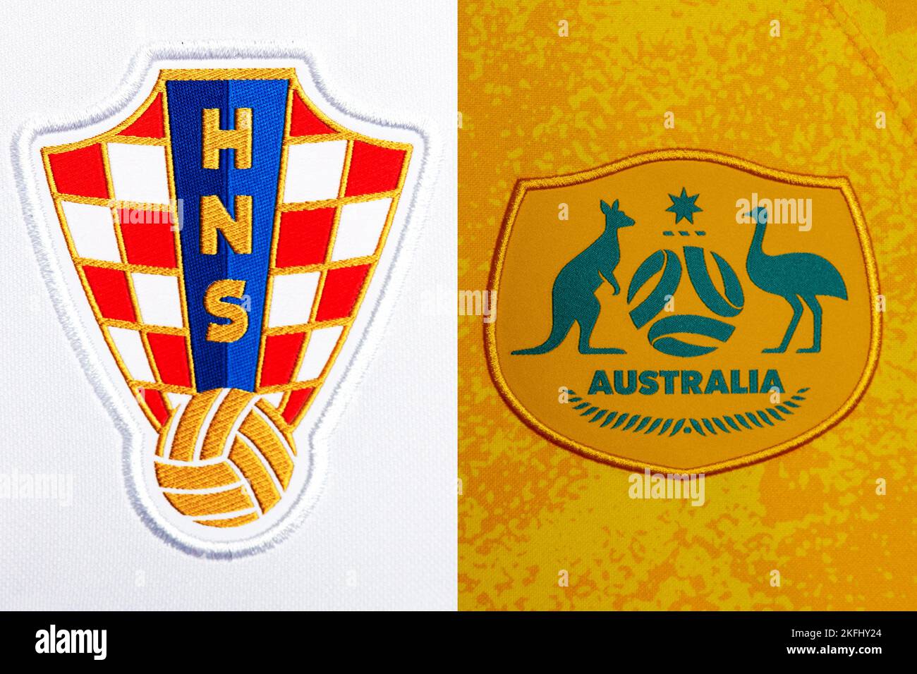 Close up of National Football team crest on home kit. FIFA World Cup ...