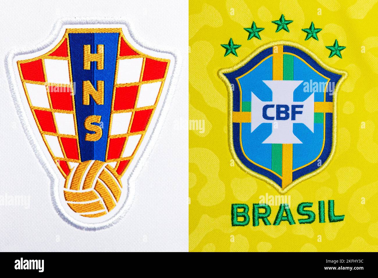 Close up of National Football team crest on home kit. FIFA World Cup ...