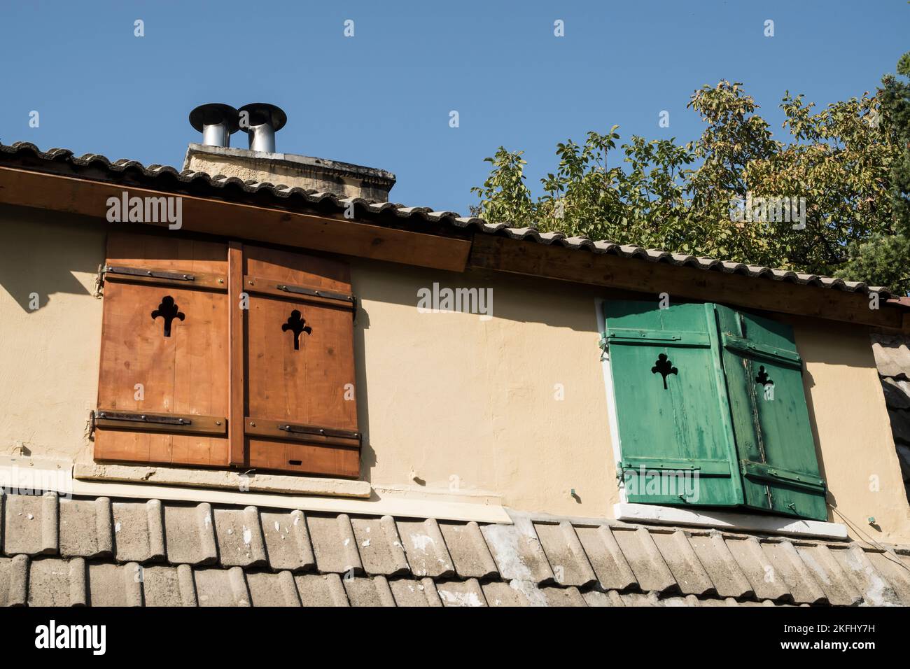 Detail of old vintage house with wooden window shutters Stock Photo - Alamy