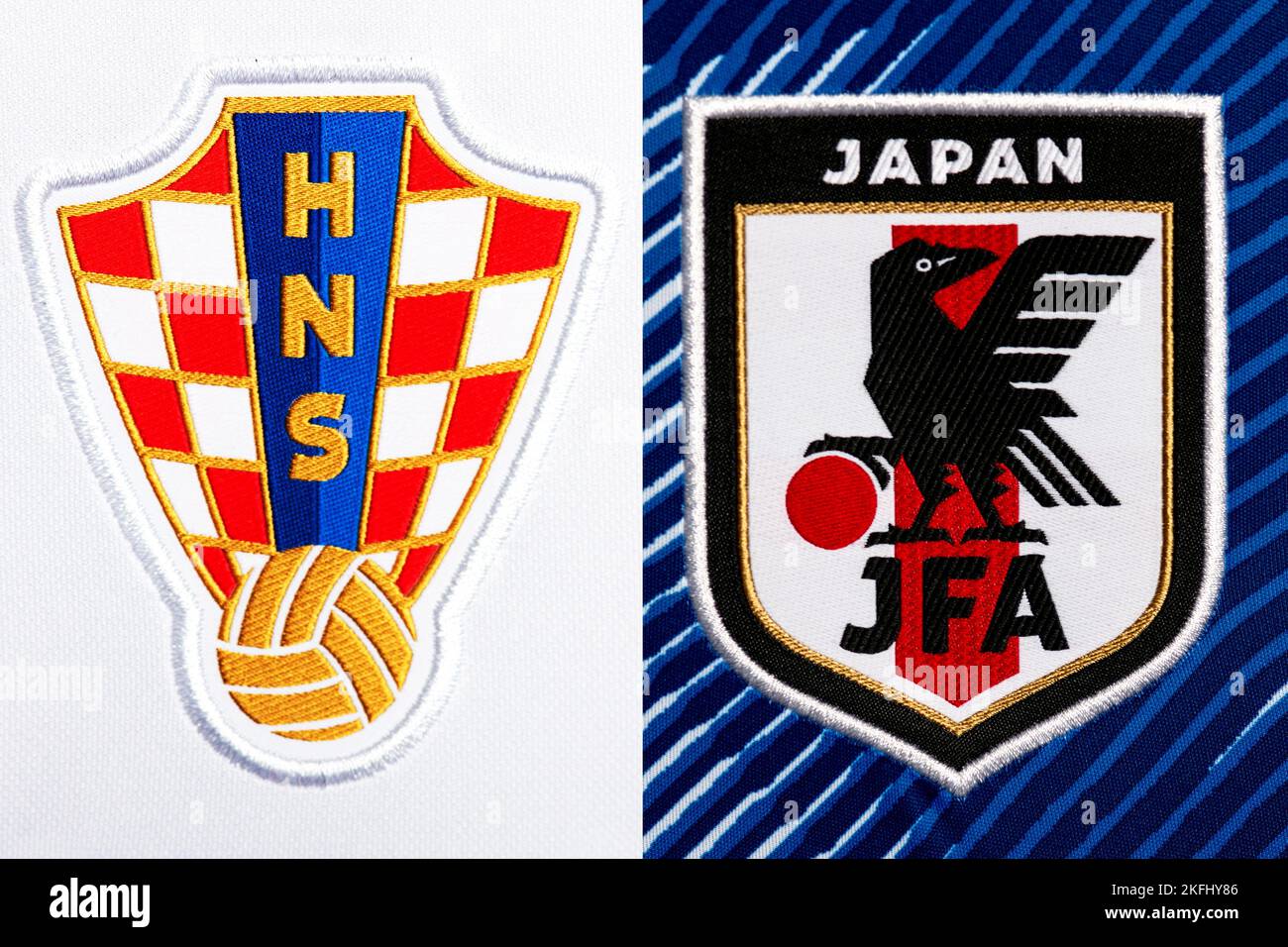 Close up of National Football team crest on home kit. FIFA World Cup ...