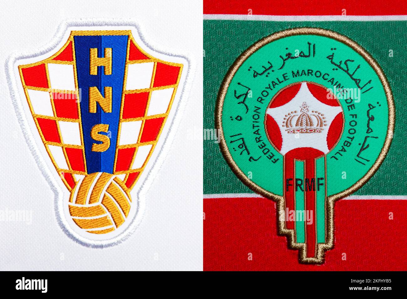 Close up of National Football team crest on home kit. FIFA World Cup ...