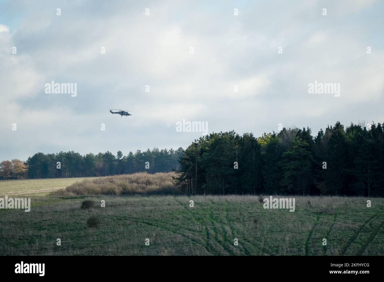British army AgustaWestland AW159 Wildcat AH1 helicopter flying low ...