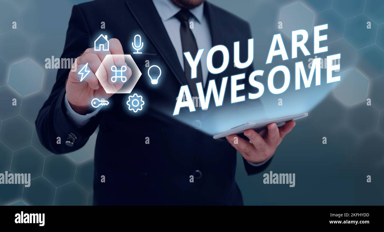 Hand writing sign You Are Awesome, Word Written on Motivation ...