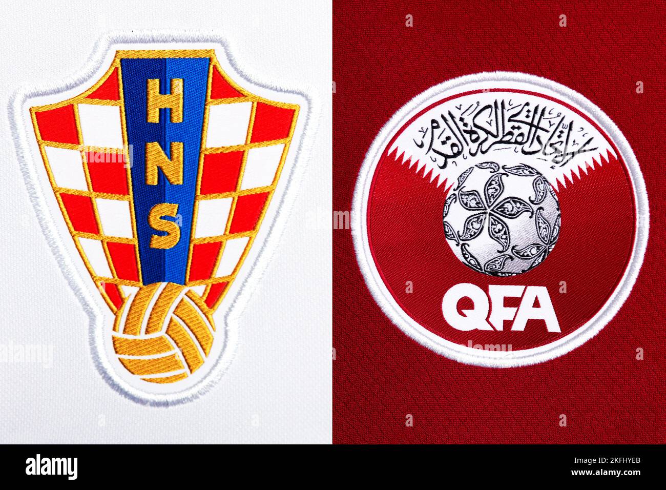 Close up of National Football team crest on home kit. FIFA World Cup ...
