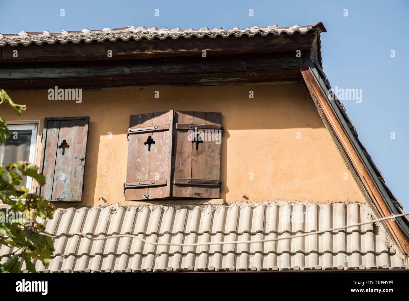 Detail of old vintage house with wooden window shutters Stock Photo - Alamy