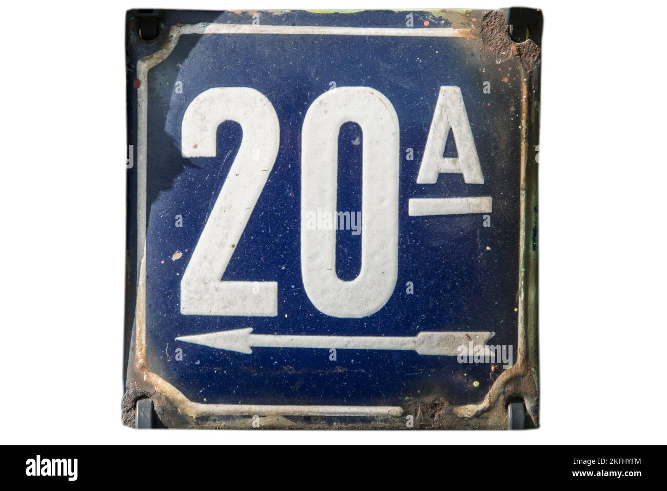 Weathered grunge square metal enameled plate of number of street ...